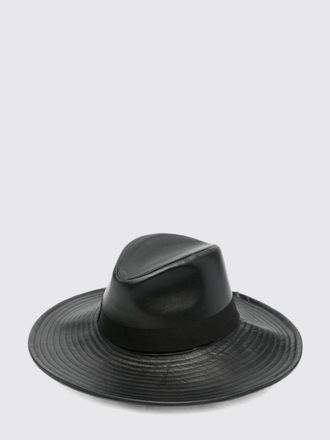 Borsalino Breitkrempiger Leder-Panamahut mit appliziertem Logo von