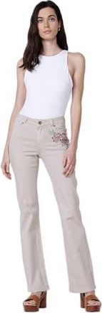 Kor&ouml;shi Pantalon long en jean avec broderie avant florale pour femme, couleur beige, Beige, 36