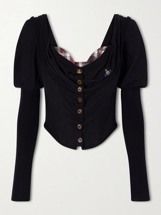 Vivienne Westwood Cardigan En Laine Et Soie M&eacute;lang&eacute;es &Agrave; Broderie Et &Agrave; Finitions En Coton &Agrave; Carreaux Bea - Noir