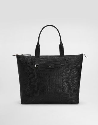 Dolce & Gabbana Mittelgro&szlig;er Shopper Aus Kalbsleder Mit Krokopr&auml;gung - Mann Shopper Schwarz Onesize