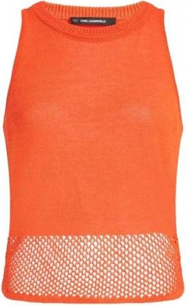 Karl Lagerfeld Femme, Tops, Rose, Taille: 40 FR Crochet Knit Top