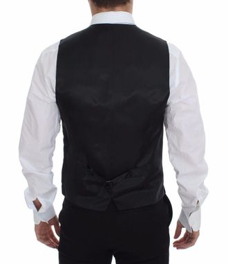 Dolce & Gabbana Mens Gray Striped Wool Logo Vest Gilet Weste Acetate Clothing