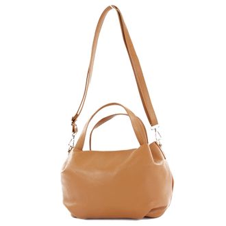 modamoda.de T218 Damen Leder Henkeltasche Tragetasche Schultertasche handmade in Italy, Farbe:Cognac