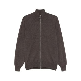 Brunello Cucinelli Homme, Pulls, Brun, Taille: XL Cardigan en Cachemire Marron Caf&eacute; avec Fermeture &Eacute;clair