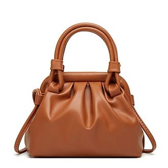 Generic Sac &agrave; main &agrave; bandouli&egrave;re fronc&eacute; en cuir souple avec poign&eacute;e sur le dessus pour femme, marron, Medium