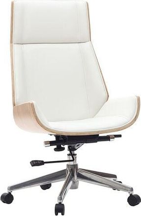 Miliboo Miliboo - Fauteuil de bureau de direction design blanc, bois clair et acier chrom&eacute; curved