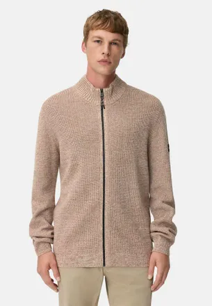 Camel Active Strickjacke aus einem soften Baumwollmix Langarm Stehkragen