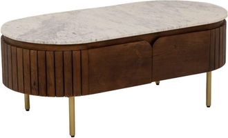 Made In Meubles Table basse en bois de manguier et marbre Sienne