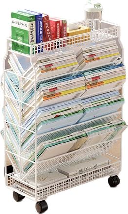 Generic B&uuml;cherwagen, Rollbarer Aktenwagen mit 6 Ebenen, mobiles B&uuml;cherregal, Allzweckwagen aus Metall, strapazierf&auml;hig, f&uuml;r B&uuml;ro, Wohnheim, Klassenzimmer, Bib