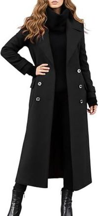 Generico Manteau en laine pour femme avec col roul&eacute;, manteau long pour femme, trench-coat &agrave; double boutonnage avec ceinture, veste dhiver coupe-vent, coupe sli
