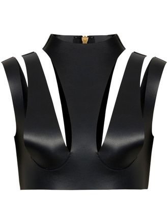 Balmain haut crop en cuir &agrave; d&eacute;coupes - Noir