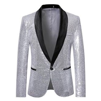 Generic Blazer de bal &agrave; paillettes brillantes pour homme style disco ann&eacute;es 70 pour homme, discoth&egrave;que, soir&eacute;e brillante, style discoth&egrave;que, &agrave; un bouton, mant