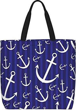 Generic Sac Fourre-Tout Ancre Nautique Ray&eacute;e Sac Fourre-Tout En Toile Lavables Pliable Sacs En Toile Pour Femmes, Pour Burea, Voyage, Femmes, Filles