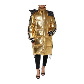 Dolce & Gabbana Luxuri&ouml;se Goldene Kapuzenpufferjacke mit Logo - - Coats - Damen - Gelb - S