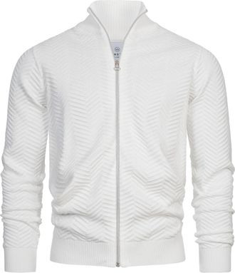 Kronstadt Herren KSCarlo Zip Strickjacke mit Stehkragen und Reißverschluss | Fein-Strick Cardigan für Männer Snow White, XXL