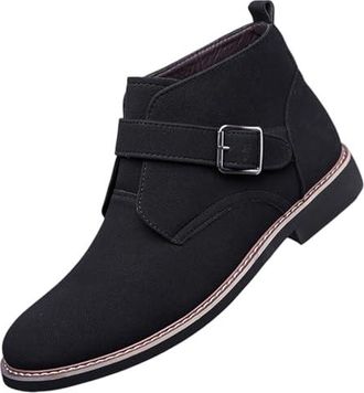 Generic Bottines mi-hautes en daim pour homme avec sangle &agrave; boucle moine - Bout rond - Antid&eacute;rapantes - Talon bloc - Bottines chukka pour mariage ou bureau, N
