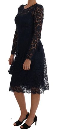 Dolce & Gabbana Womens Blue Taormina Floral Lace Sheath Dress Black Cotton