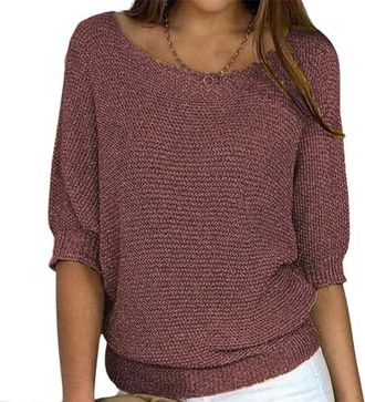 Generic Ideacloth - Chandail léger et décontracté à manches 3/4 pour femme, pull surdimensionné à coupe ample, haut en tricot décontracté, marron foncé, M