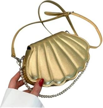 Generic Sac à bandoulière en forme de coquillage for femmes, sac main avec chaîne perles, for dames et filles, rabat cuir PU, décontracté, couleur unie, usage