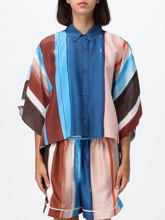 Fendi Chemise courte en soie &agrave; rayures multicolores et &eacute;paules tombantes