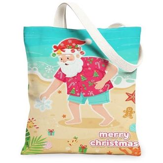 Generic Sacs fourre-tout en toile de No&euml;l, motif tropical, r&eacute;utilisables, vintage, l&eacute;ger, lavable, bleu, 13x15 Inch