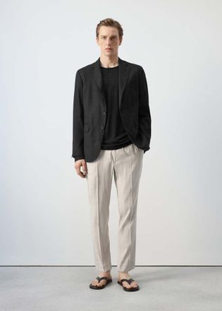 Mango Pantalon lin slim fit rayures beige - Homme - 38 - MANGO MAN