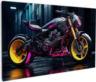 Wallario Leinwandbild Neon-Cyberbike - Wandbild 60 x 90 cm: Kunstdruck | Brillante lichtechte Farben | hochauflösend | verzugsfrei