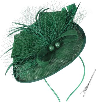Dreshow Blume mit Einzelnem Pfeil Feder Fascinators Hut Stirnband und Eine Gegabelte Clip Braut Kopfbedeckung Derby Fascinator Pillbox Hut Kopfschmuck f&uuml;r M&auml;d