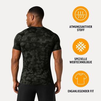 Smilodox T-Shirt Varek Herren, Compressionshirt, Shaped Fit, Camouflage, Gymwear Compression Fit, Seamless, atmungsaktiv, Body Mapping, Stretch