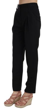 Dolce & Gabbana Womens Button Pleated Tapered Trousers Black Virgin Wool Elastane