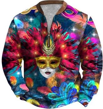 Generic Costume de carnaval streetwear pour homme - Sans capuche - Avec col &eacute;clair 1/4 - T-shirt &agrave; manches longues confortable - Sweat-shirt tendance - Pour l