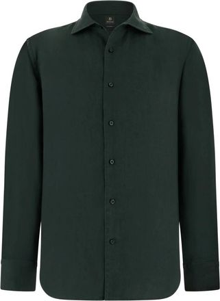 Boggi Milano Homme, Chemises, Vert, Taille: S Chemise en Lin Coupe Regular