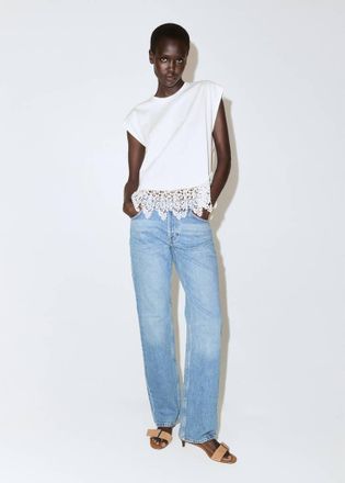 Mango T-shirt en coton avec broderies ajour&eacute;es blanc - Femme - XS - MANGO