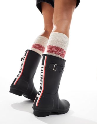Hunter Bottines en caoutchouc authentiques avec logo tricolore - Noir