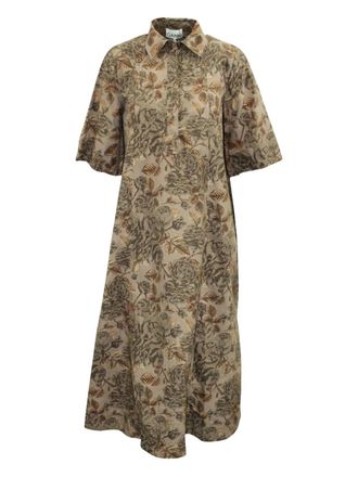Ganni Hemdkleid mit Blumenprint - Braun
