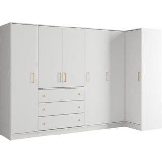 Vente-Unique Vente-Unique - Armoire dangle 6 portes 3 tiroirs - Longueur 311 cm - Blanc - Panneau de particule m&eacute;lamin&eacute; - M&eacute;canisme soft close