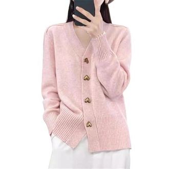Generic Cardigan en tricot pour femme - Style d&eacute;contract&eacute; - Col en V - Manches longues - Streetwear r&eacute;tro, rose, Taille XS