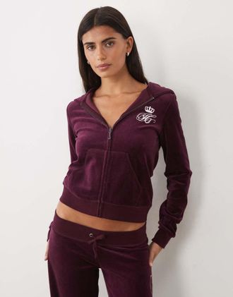 Juicy Couture Robyn Script-Logo Rebelle Kapuzenpullover mit Rei&szlig;verschluss in Weinrot