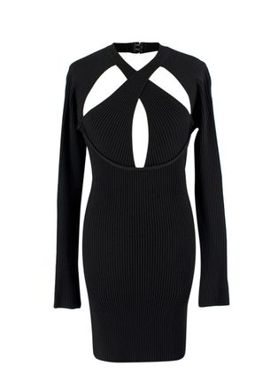 DAVID KOMA Black Ribbed Cut Out Mini Dress Size M