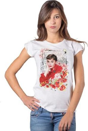 Generico Audrey Hepburn Floral 18-6-3 Mode Urban Slub Lady Femme 100% Coton Flamm&eacute; BS, Blanc/blanc, Small