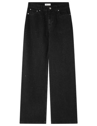 Springfield Damen Wide High Rise with Strass Jeans, schwarz, 42