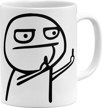 OM3 Internet Troll Flip Off Meme Kaffee-Tasse mit Mittelfinger - Keramik Becher - 325ml - Beidseitig Bedruckt - Weiss