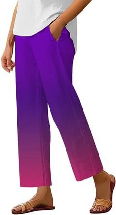 Generic Robe boh&egrave;me d&eacute;contract&eacute;e pour femme - Imprim&eacute; floral - Pantalon en lin &agrave; rayures - Taille &eacute;lastique - Cordon de serrage - Pour l&eacute;t&eacute;, le printemps, la 