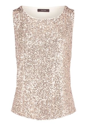 Vera Mont Damen Pailletten-Top ohne Arm 36, Cream/Gold