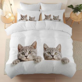 Generic Bettbezug 200 x 200 cm, Wei&szlig; Realistische Fotografie Lebendig Tiere Katzen Bettw&auml;sche, Wende Microfaser bettw&auml;sche f&uuml;r Jungen M&auml;dchen Bettbezug mit 2 