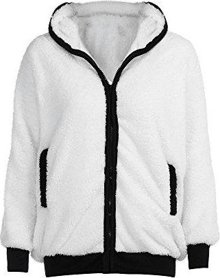 Lazzboy Manteau Femme Peluche Panda Pull &agrave; Capuche Blanc S