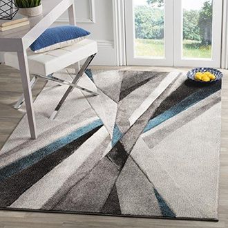 Safavieh Tapis Graphique Moderne pour Salon, Salle à Manger, Chambre à Coucher - Collection Hollywood - Poils Courts - Gris et Bleu Sarcelle - 201 x 274 cm
