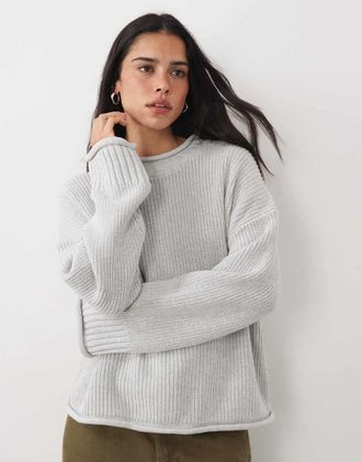 Abercrombie & Fitch gestrickter Oversize-Pullover in Hellgrau