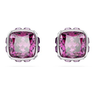 Swarovski Birthstone Ohrstecker Februar, Rosafarbene und Rhodinierte Ohrringe mit Strahlenden Swarovski Kristallen