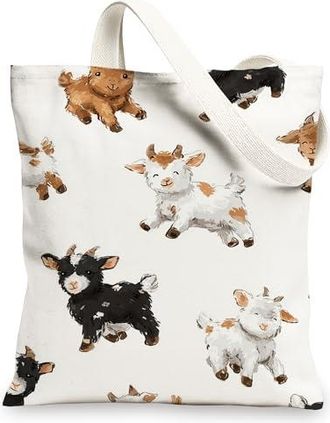Generic Sacs fourre-tout en toile avec imprimé chèvre, motif animal mignon, sacs dépicerie réutilisables, fantaisie, légers et lavables avec bandoulière en to
